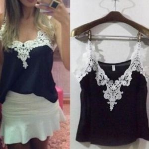 Tops | Chiffon Top With Floral Crotchet Design | Poshmark